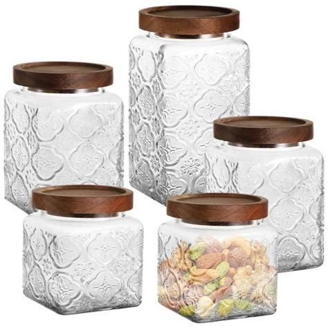 Coofit 5pcs Vintage Glass Canisters 17oz 24oz 34oz Airtight Lids
