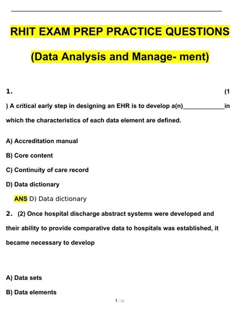 Rhit Exam Prep Practice Exam 2024 Data Analysis And Management