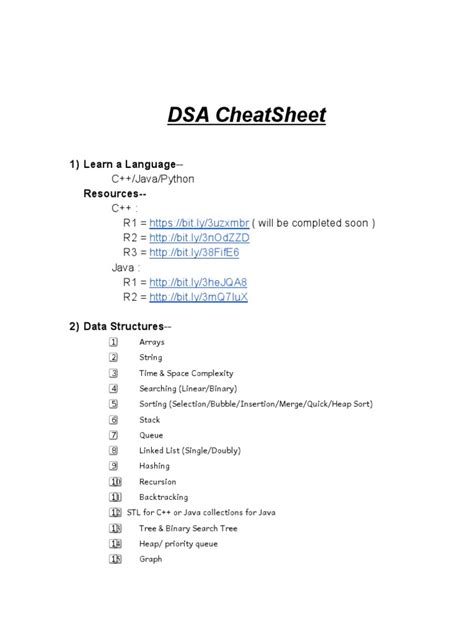Dsa Cheatsheet 1 Learn A Language Resources Pdf Theoretical Computer Science Mathematics
