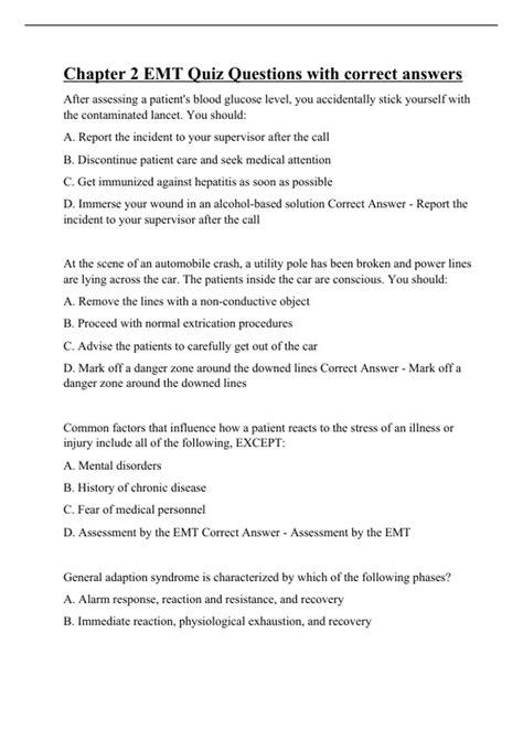 Chapter 2 Emt Quiz Questions With Correct Answers Emt Stuvia Us