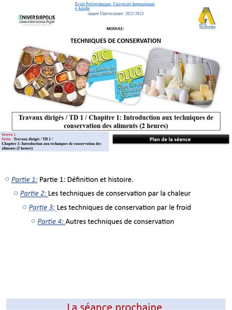 Td1 Chapitre 1 Introduction Aux Techniques De Conservation Des Aliments 2 Heures Pdf