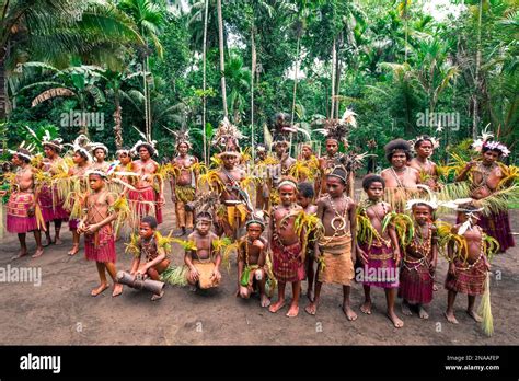 Villagers Performing Traditional Sing Sing Melanesian Tribal Dance In