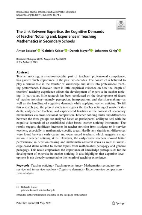 Pdf The Link Between Expertise The Cognitive Demands Of Teacher Noticing And Experience In
