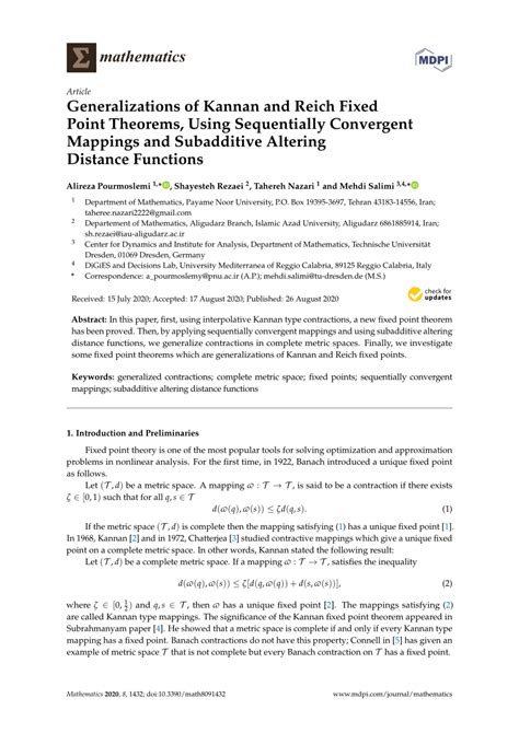 Pdf Generalizations Of Kannan And Reich Fixed Point Theorems Using