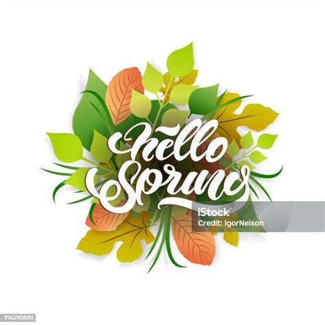 글자와 공 손 한 봄 잎 봄 시즌 봄 포스터 봄을 환영 합니다 T셔츠 패션 인쇄 배너 또는 포장 디자인에 대 한 0명에 대한