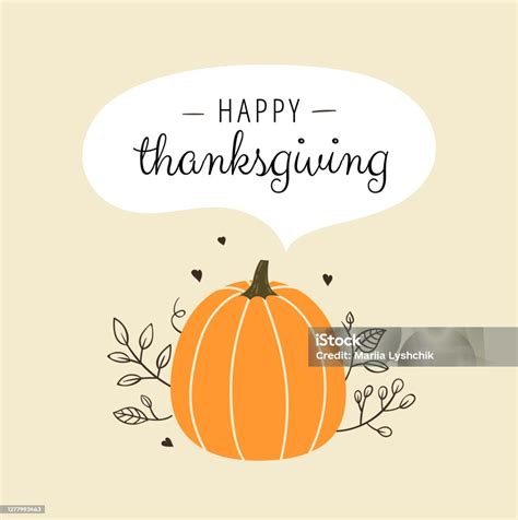 행복한 추수 감사절 호박과 흰색 거품에 단어와 장식 잎인사 엽서 디자인 벡터 일러스트레이션 10월에 대한 스톡 벡터 아트 및 기타 이미지 Istock