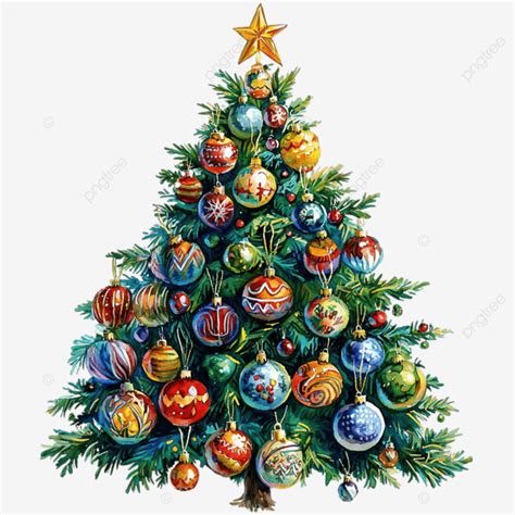 다양한 장식품으로 화려한 크리스마스 트리 그림 크리스마스 트리 페인트 등 장식품 Png 일러스트 및 이미지 에 대한 무료 다운로드 Pngtree