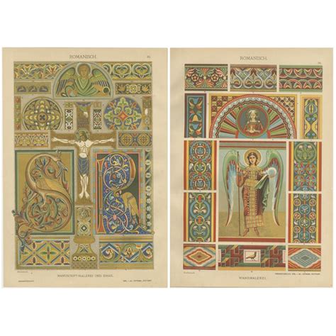 H Dolmetsch Manuscript And Mural Designs 1887 Paper Set Of 2