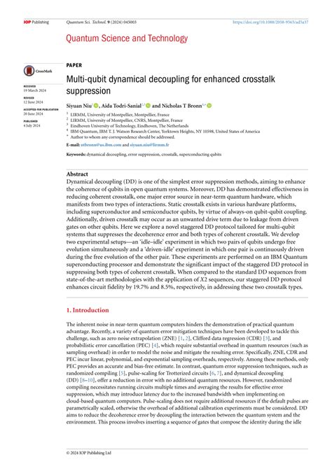 Multi Qubit Dynamical Decoupling For Enhanced Crosstalk Suppression Request Pdf