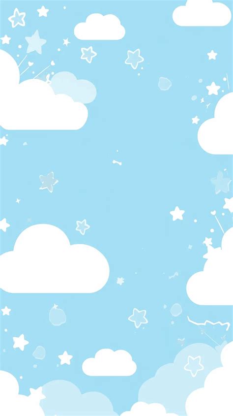 雲と星が舞う空のかわいい水色壁紙｜イラスト・フリー素材なら「シンテリ」