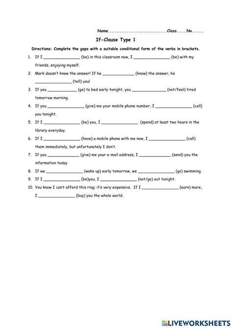 If Clause 1 Online Exercise For Live Worksheets