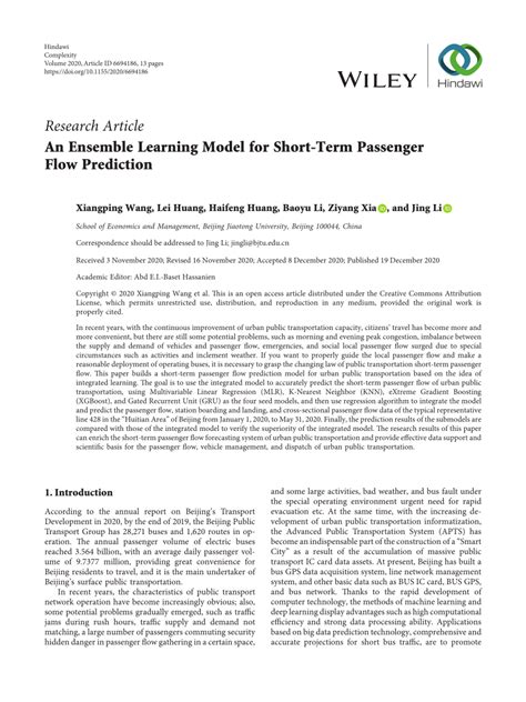 Pdf An Ensemble Learning Model For Short Term Passenger Flow Prediction