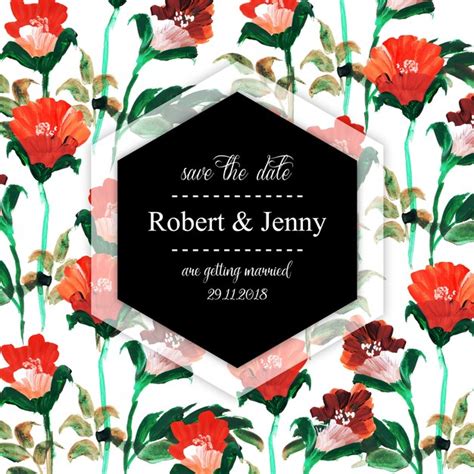 수채화 꽃 결혼식 초대 카드 프리미엄 벡터