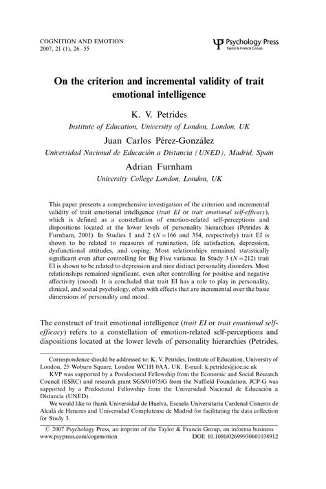 PDF On The Criterion And Incremental Validity Of Trait Emotional Intelligence