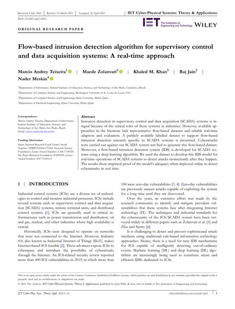 Pdf Flow‐based Intrusion Detection Algorithm For Supervisory Control And Data Acquisition