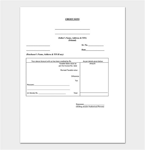 Credit Note Template Samples For Word Excel PDF Format