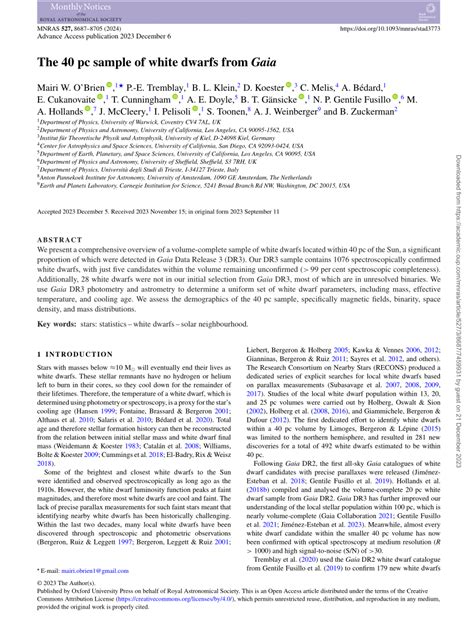 Pdf The 40 Parsec Sample Of White Dwarfs From Gaia