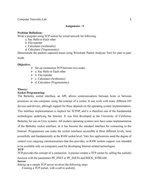 Cn Lab Manual A5 Tcp Socket Assignment 5 Problem Definition Write