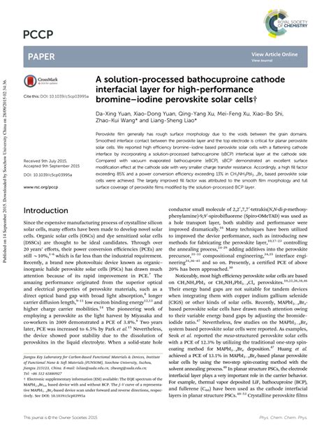 Pdf Solution Processed Bathocuproine Cathode Interfacial Layer For
