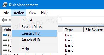 Create A New VHD Or VHDX File In Windows 10