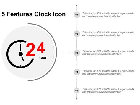 5 Features Clock Icon Ppt Example 2018 PowerPoint Slide Images PPT Design Templates