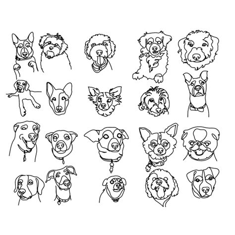Непрерывный рисунок линии собак простая векторная иллюстрация в стиле минимализма Премиум векторы