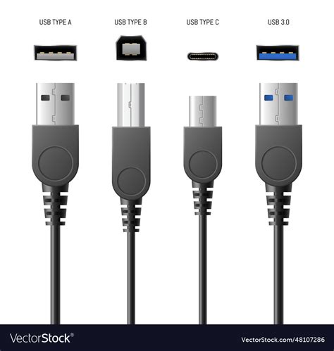 Realistic Usb Cable Connectors Smartphone Vector Image