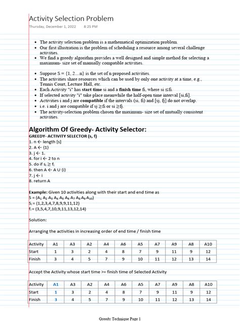 Greedy Algorithm For Activity Selection Pdf