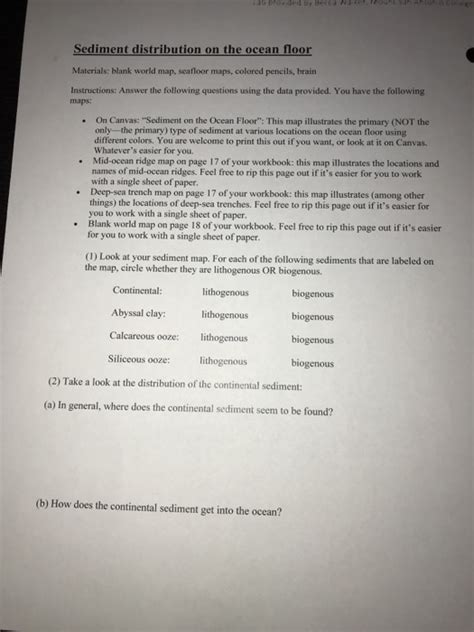 Solved Sediment Distribution On The Ocean Floor Materials