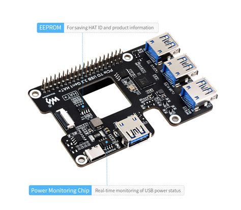 Pcie To Usb 32 Gen1 Hat For Raspberry Pi 5 Pcie To Usb Hub 4x High Speed Usb Ports Driver