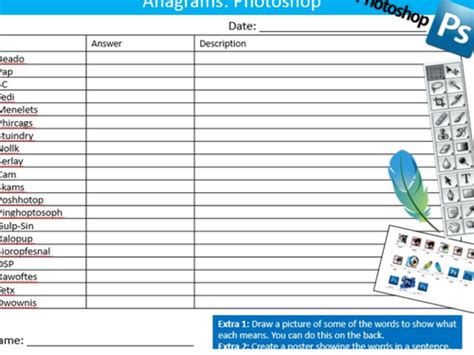 Adobe Photoshop Anagram Sheet Ict Computing Starter Keywords Activity Keywords Ks3 Gcse Cover