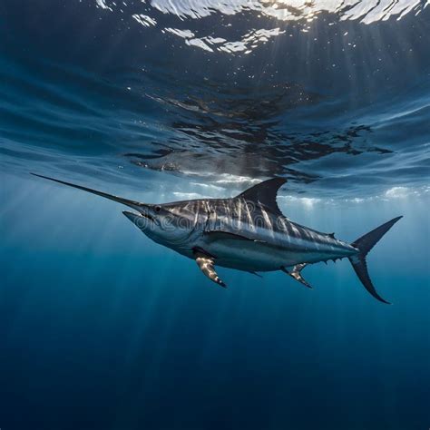Atlantic Blue Marlin Navigating Through A Strong Ocean Current Stock Illustration Illustration