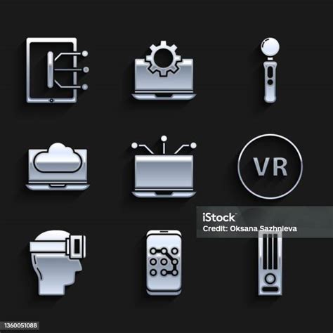 세트 노트북 모바일 및 그래픽 암호 보호 비디오 게임 콘솔 가상 현실 안경 클라우드 기술 데이터 전송 저장 게임 패드 및 태블릿 아이콘 벡터 3차원 형태에 대한 스톡 벡터