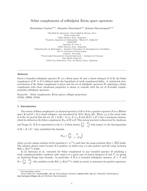 Pdf Schur Complements Of Selfadjoint Krein Space Operators