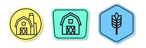 세트 라인 팜 하우스 개념 농장 집 개념과 쌀 밀 옥수수 귀리 호밀과 시리얼 컬러 셰이프입니다 벡터 고풍스런에 대한 스톡 벡터 아트 및 기타 이미지 Istock