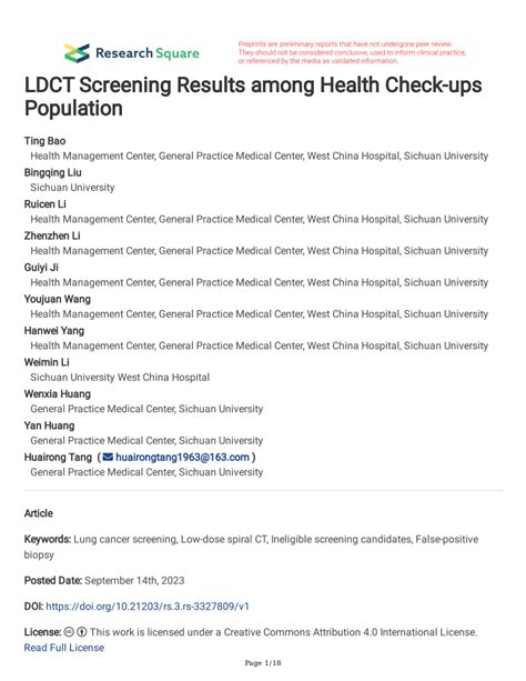 Pdf Ldct Screening Results Among Health Check Ups Population