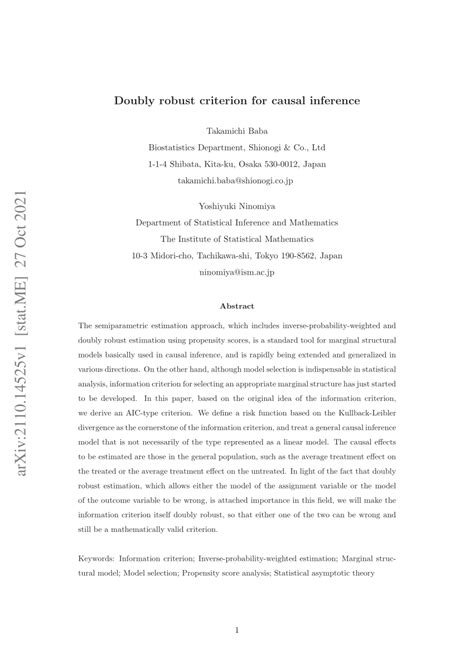 Pdf Doubly Robust Criterion For Causal Inference