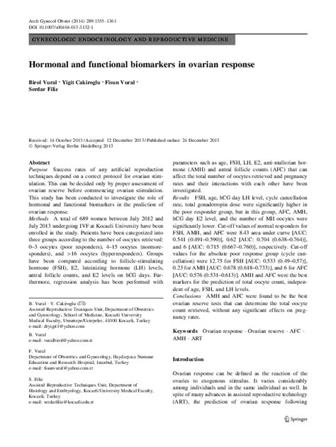 Pdf Hormonal And Functional Biomarkers In Ovarian Response