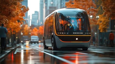 Autonomous Bus Driving Through City Street Premium Ai Generated Image