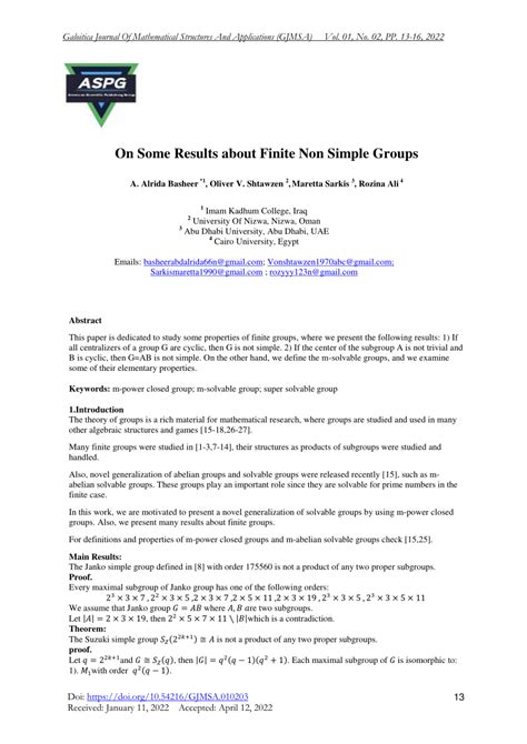 Pdf On Some Results About Finite Non Simple Groups