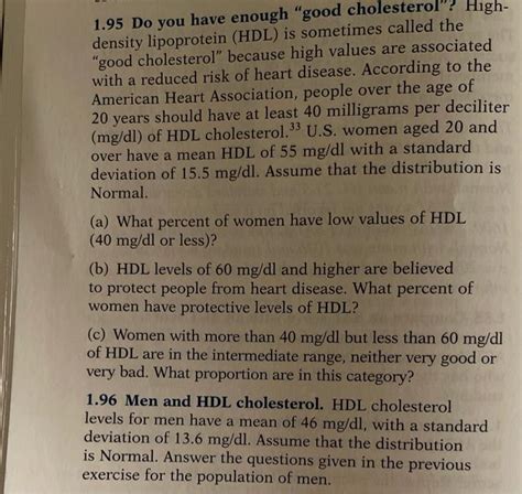 Solved Men And HDL Cholesterol HDL Cholesterollevels Chegg Com
