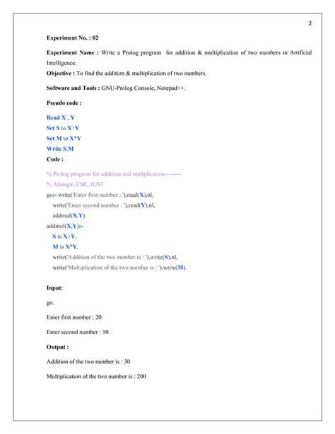 Lab Report For Prolog Program In Artificial Intelligence Pdf