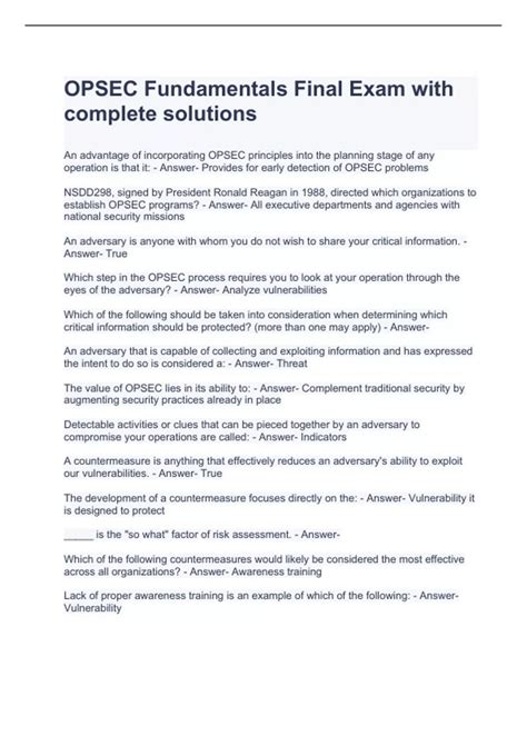 Opsec Fundamentals Final Exam With Complete Solutions Opsec Stuvia Us