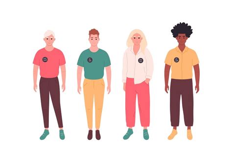 Premium Vector Young Men With Gender Pronouns Pin She He They Non