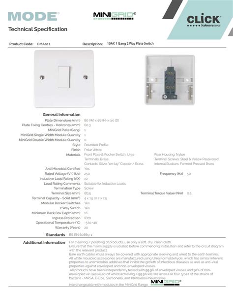 Click Mode 1 Gang 2 Way 10a Switch Mgf Electrical Supplies