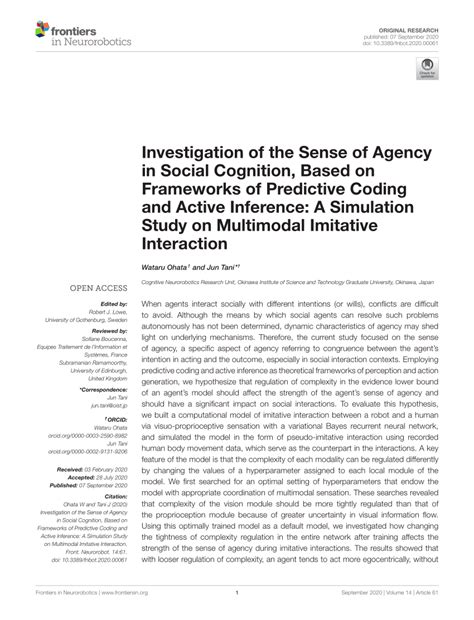Pdf Investigation Of The Sense Of Agency In Social Cognition Based On Frameworks Of