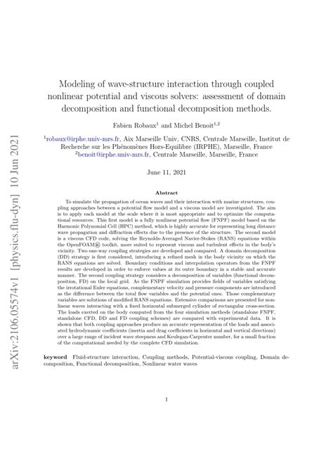 Pdf Modeling Of Wave Structure Interaction Through Coupled Nonlinear