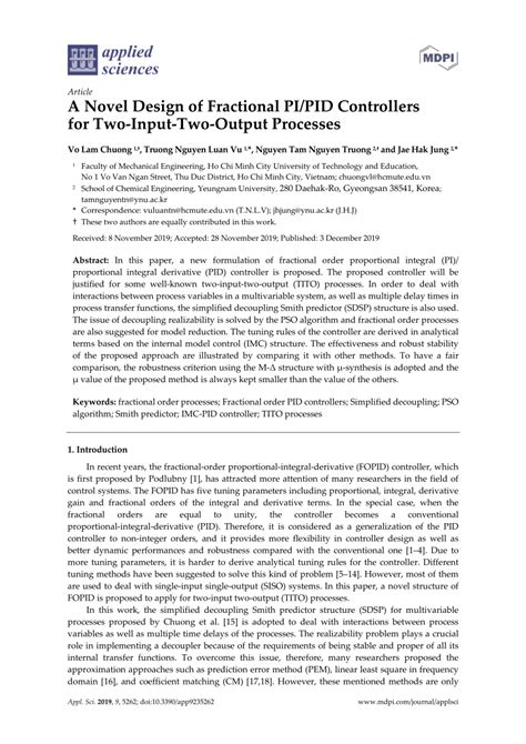 Pdf A Novel Design Of Fractional Pipid Controllers For Two Input Two