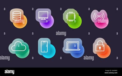 Technology Icons Set In Glassmorphic Style On Dark Background