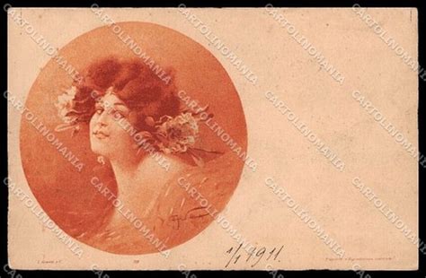 Illustratori Artist Signed Villa Art Nouveau Lady Serie 99 Cartolina